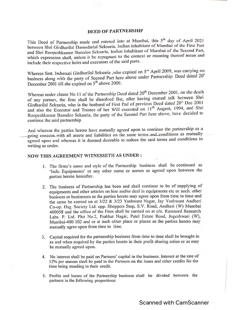 sample partnership deed | PDF