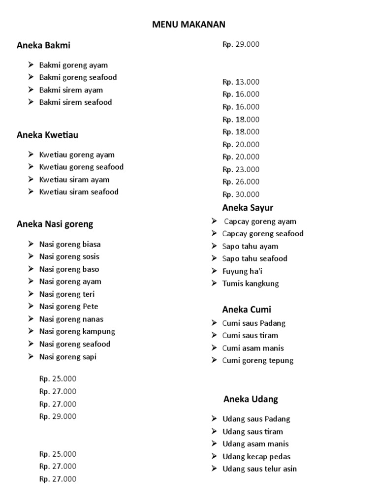 Menu Makanan (Rumah Sakit Duren Sawit) 4 | PDF