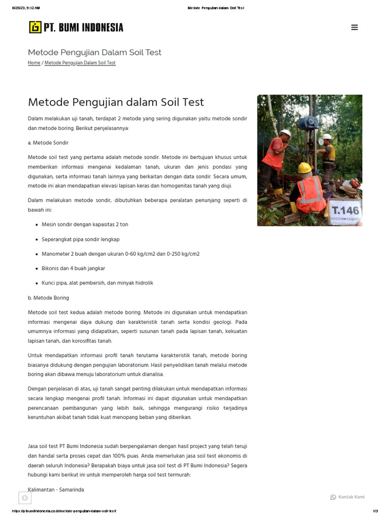 Metode Pengujian Dalam Soil Test | PDF
