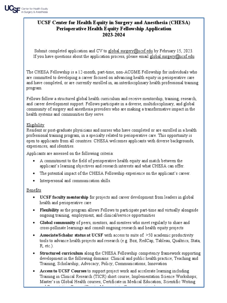 UCSF CHESA Fellow Application 2023 d7jh5m | PDF