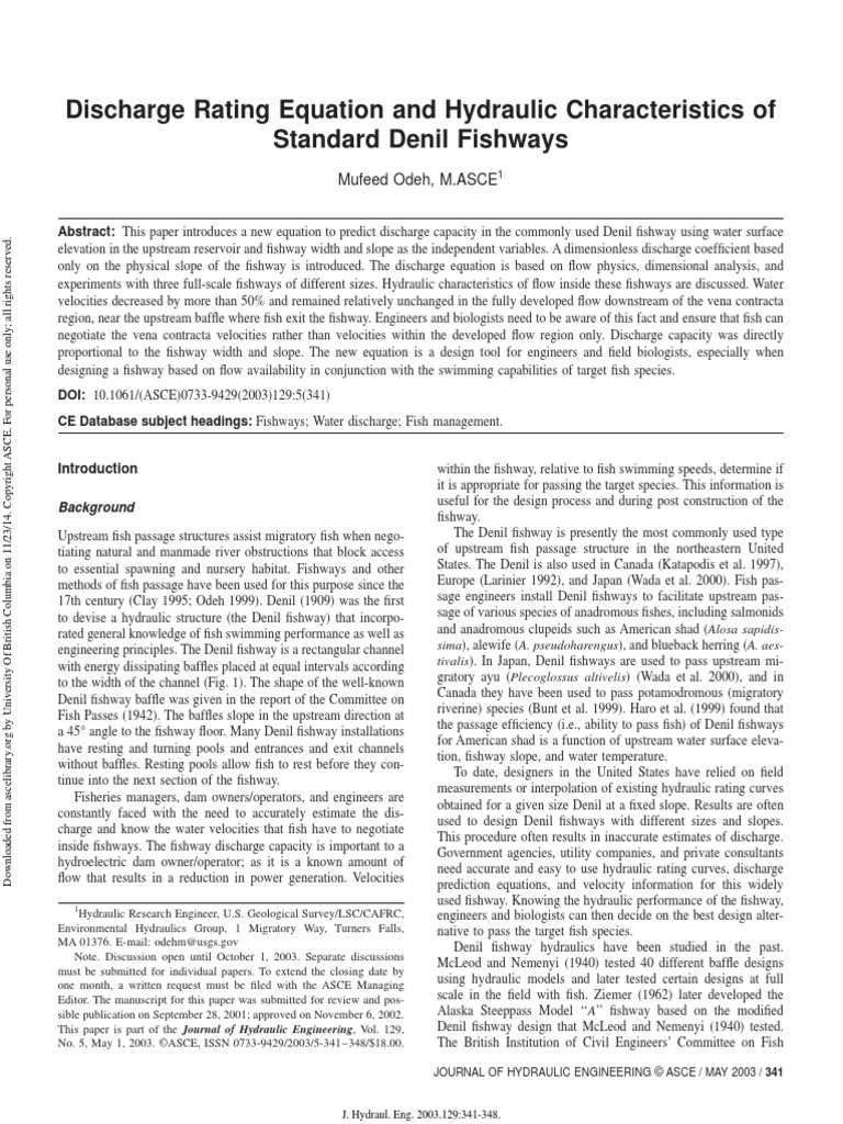 Discharge Rating Equation and Hydraulic Characteristics of Standard ...