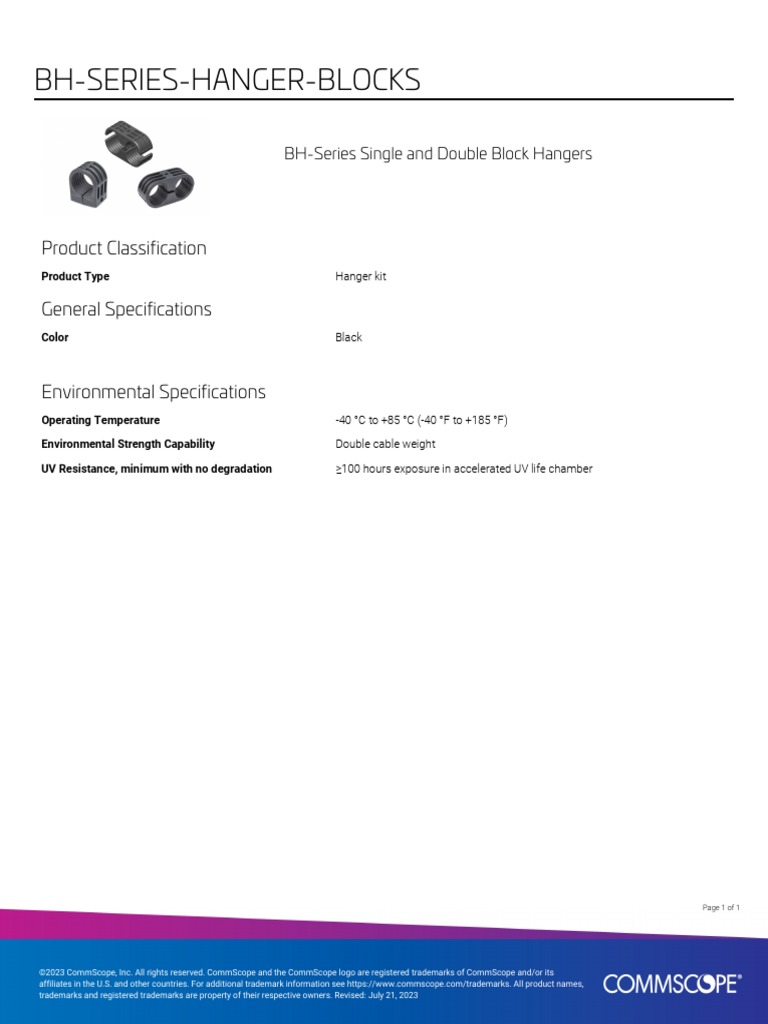 BH Series Hanger Blocks Product Specifications | PDF