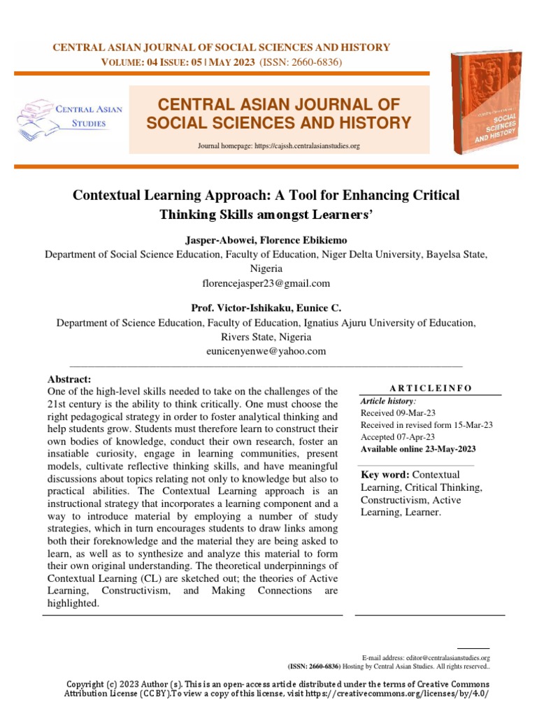 Contextual Learning Approach: A Tool For Enhancing Critical Thinking Skills Amongst Learners ...