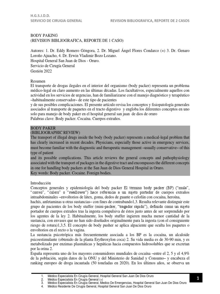 Articulo Body Paker y Reporte de 2 Casos | PDF