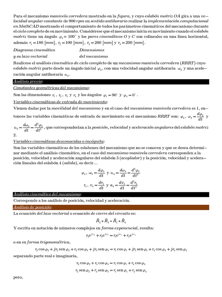 Análisis Cinemático Detallado Mecanismo RRRT | PDF | Cinemática | Velocidad