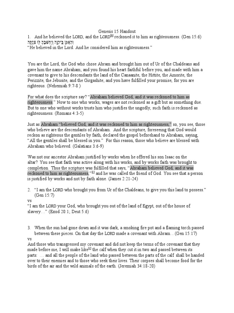 Genesis 15 Handout | PDF | Abraham | Covenant (Biblical)