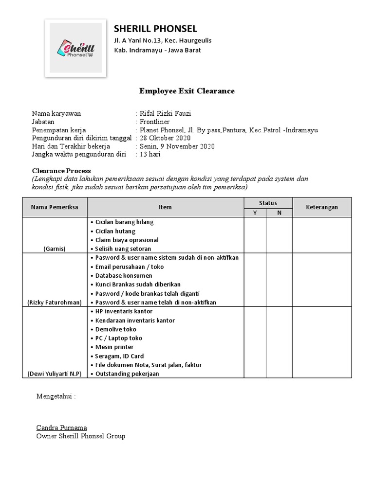 Employee Exit Clearance | PDF