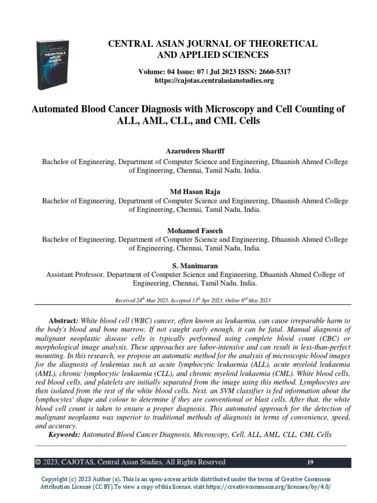 Automated Blood Cancer Diagnosis With Microscopy and Cell Counting of ...