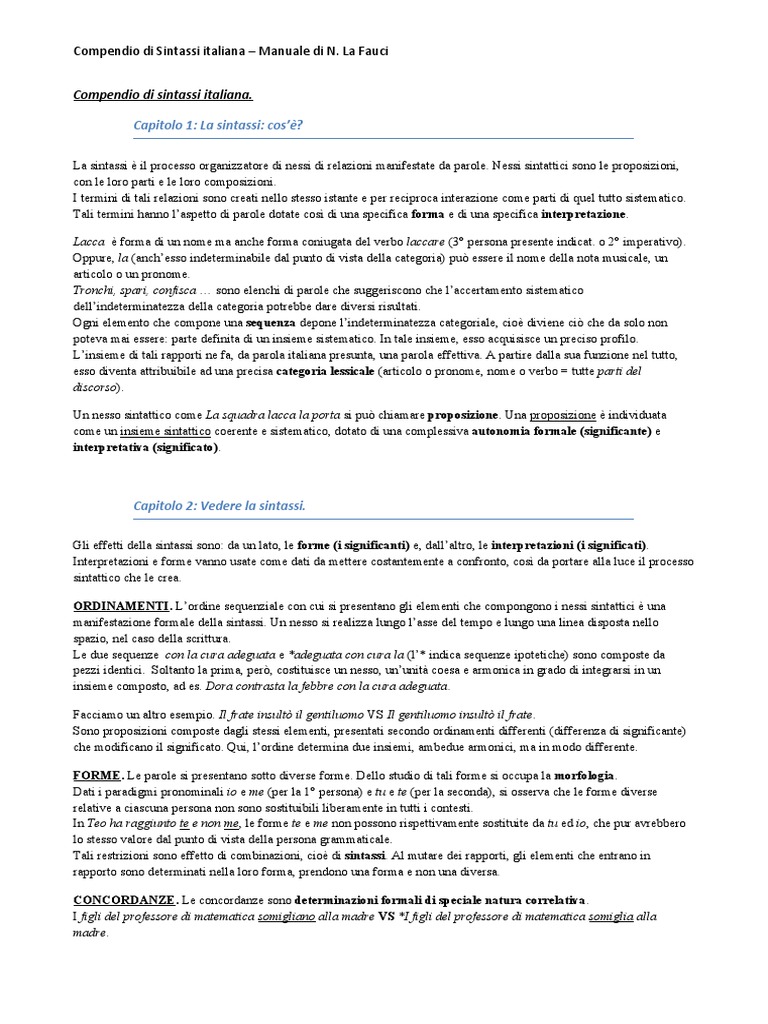 LIBRO 1 - Compendio Di Sintassi Italiana. | PDF