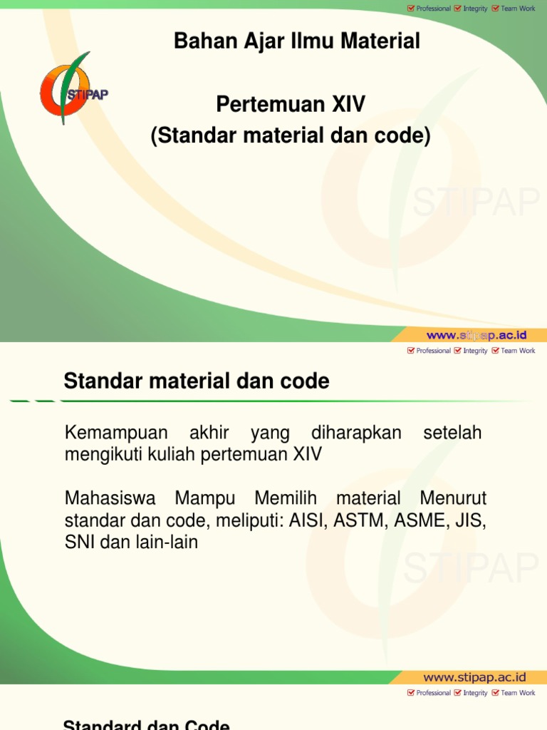 6.pertemuan 14. Standar Material Dan Code | PDF | Teknologi & Rekayasa