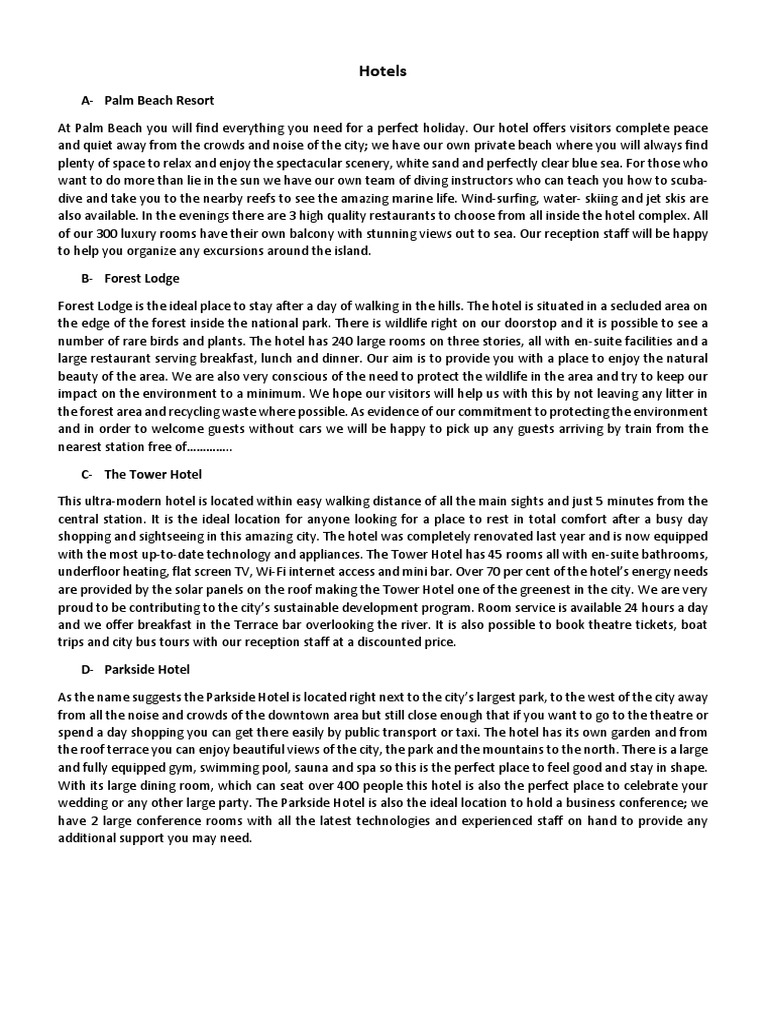 Hotel Comparisons and Features | PDF | Hotel | Beach