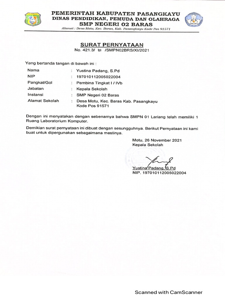 Surat Pernyataan Sekolah | PDF
