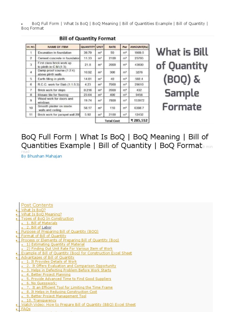 BoQ Full Form | PDF