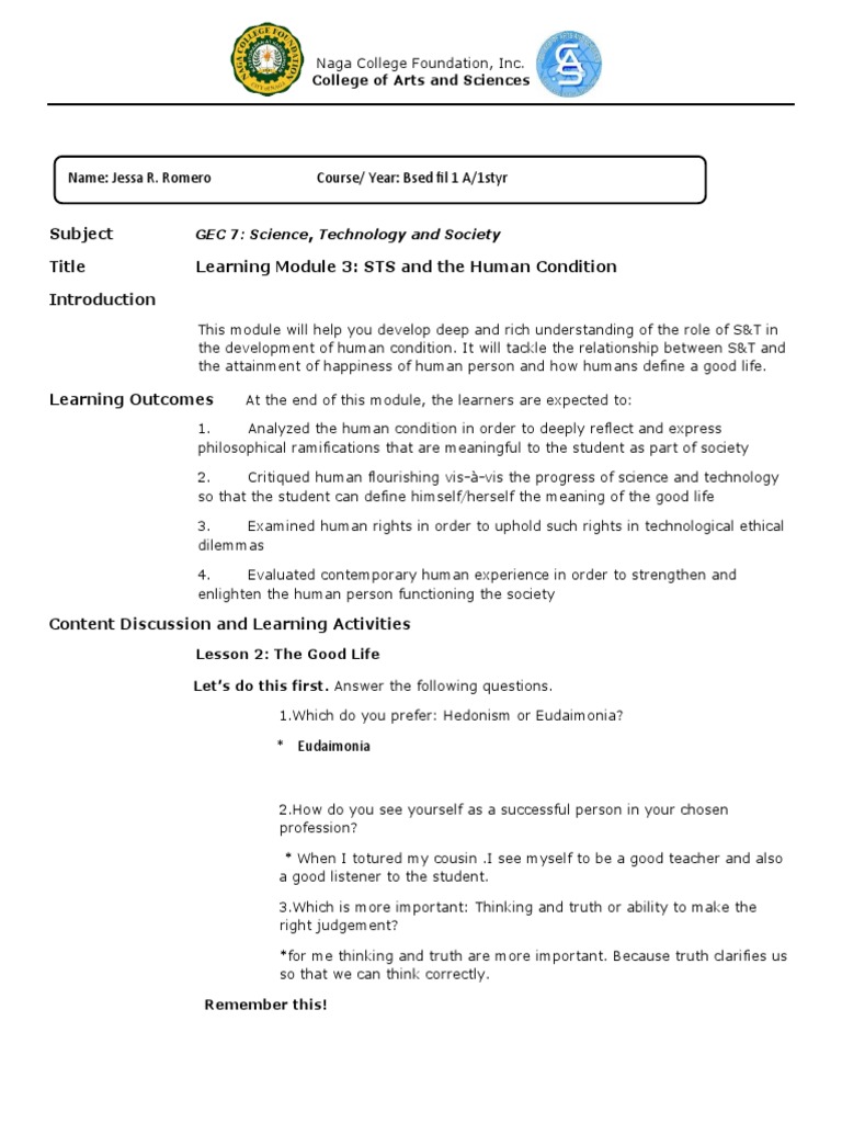 The Good Life (Module) | PDF | Happiness | Virtue