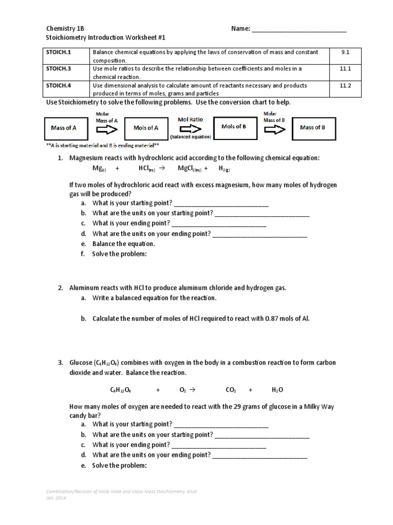 Stoichiometry Introduction Worksheet - Chem1 | PDF | Stoichiometry ...