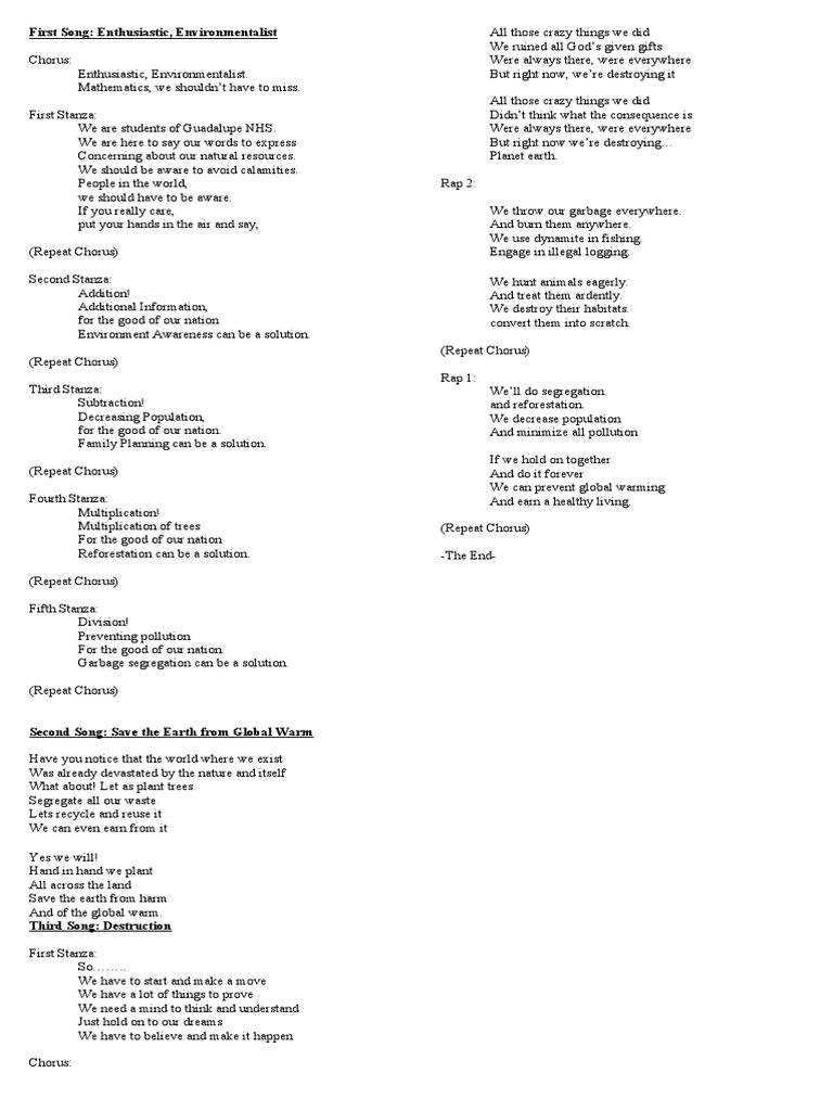 Math Jingle Lyrics | PDF | Environmentalism | Natural Environment