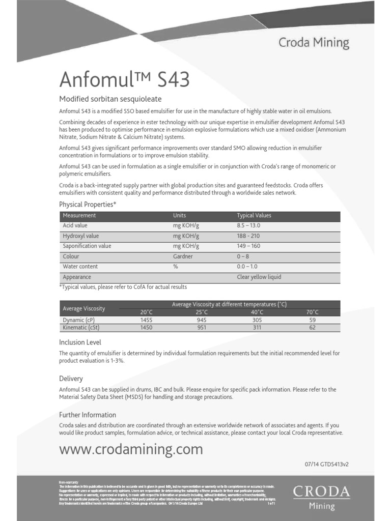 Sesquioleate de Sorbitan Croda | PDF