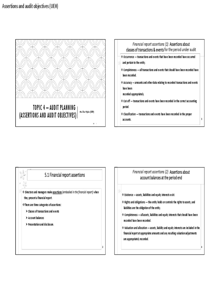 Topic 4 - Assertions and Audit Objectives - Student | PDF