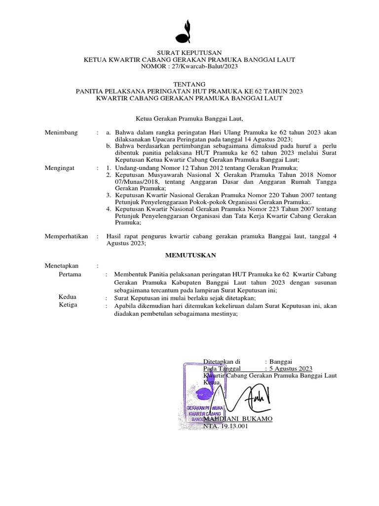 Panitia HUT Pramuka ke-62 Banggai Laut | PDF