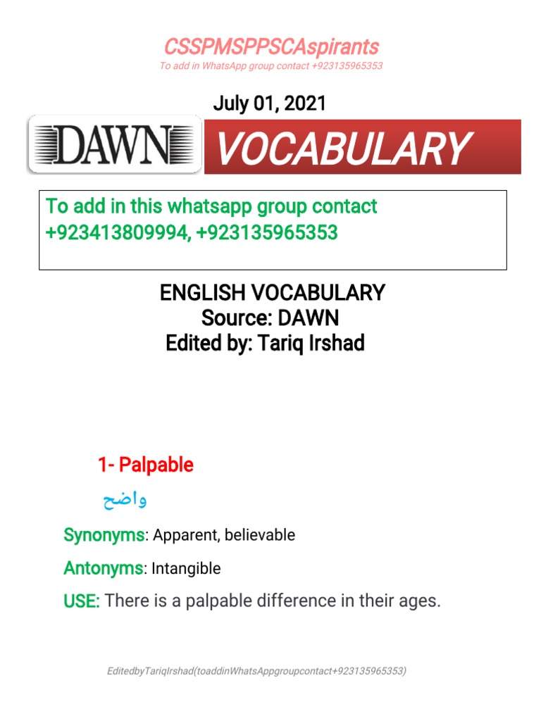 Dawn English Vocabulary July 01 | PDF