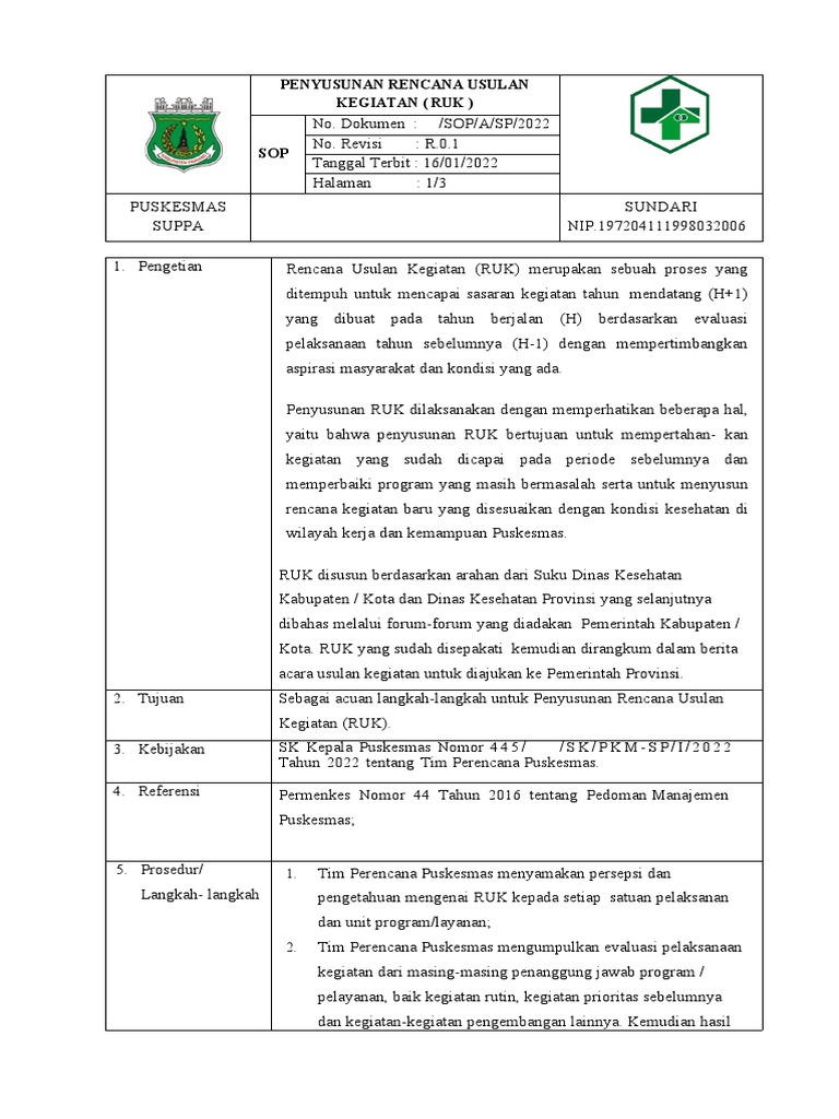 Sop Penyusunan Rencana Usulan Kegiatan (Ruk) | PDF | Teknologi & Rekayasa