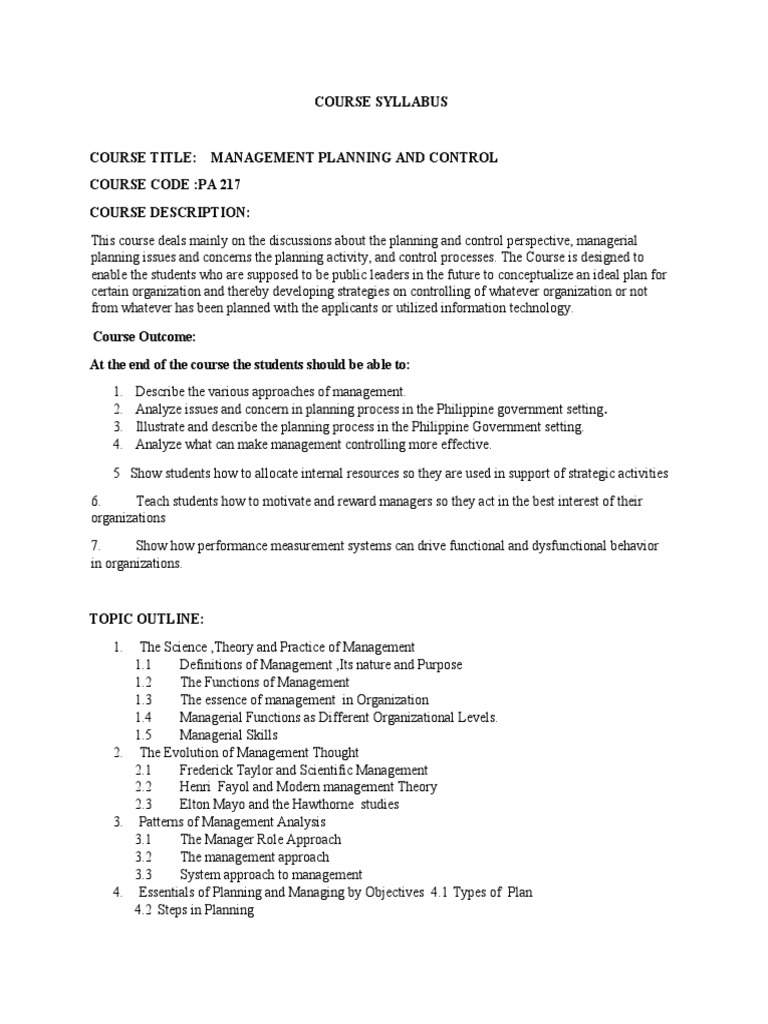 Management Planning and Control Syllabus | PDF | Cognitive Science | Cognition