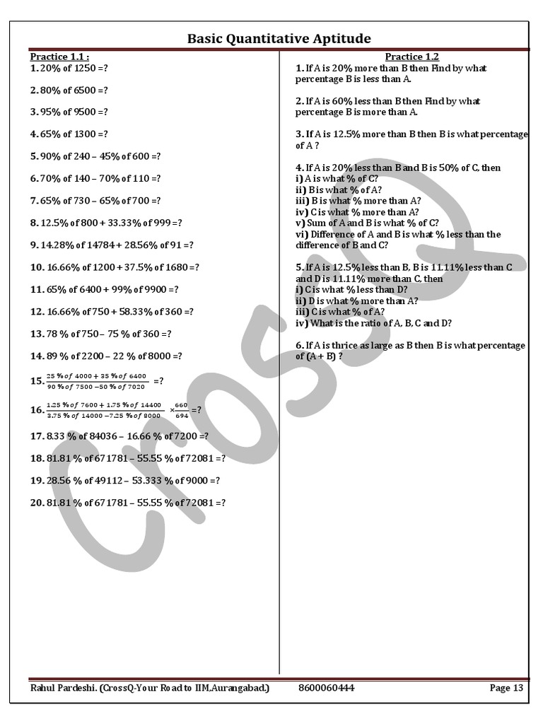 Quantitative Aptitude Practice Questions | PDF