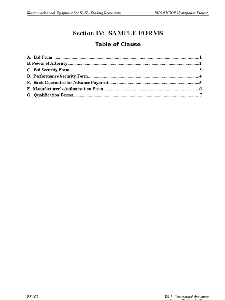 Section Iv: Sample Forms: Table of Clause | PDF | Guarantee | Common Law