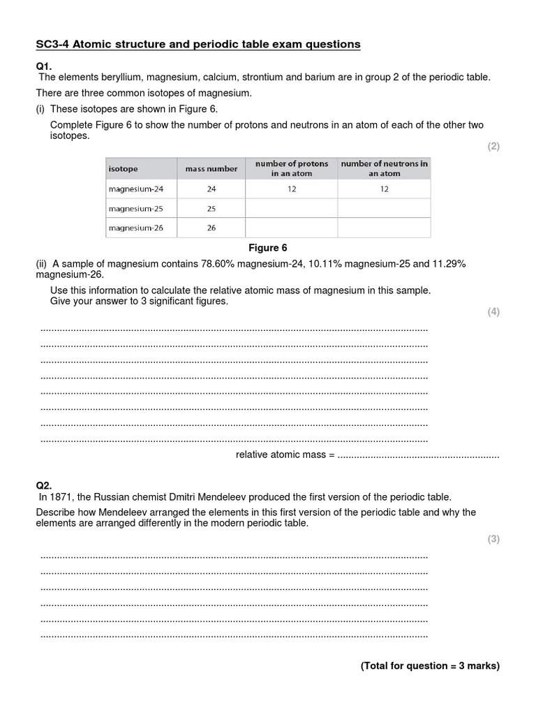 SC3-4-atomic-structure-and-periodic-table Edexcel GCSE Past Paper | PDF ...
