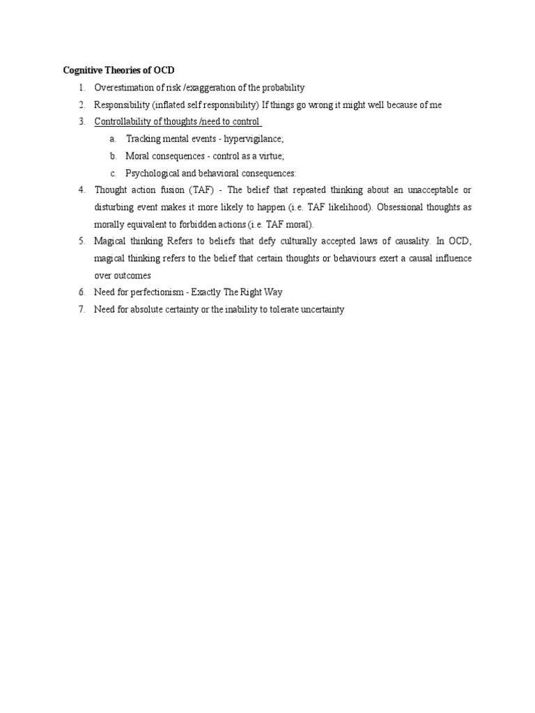 Cognitive Theories of OCD | PDF