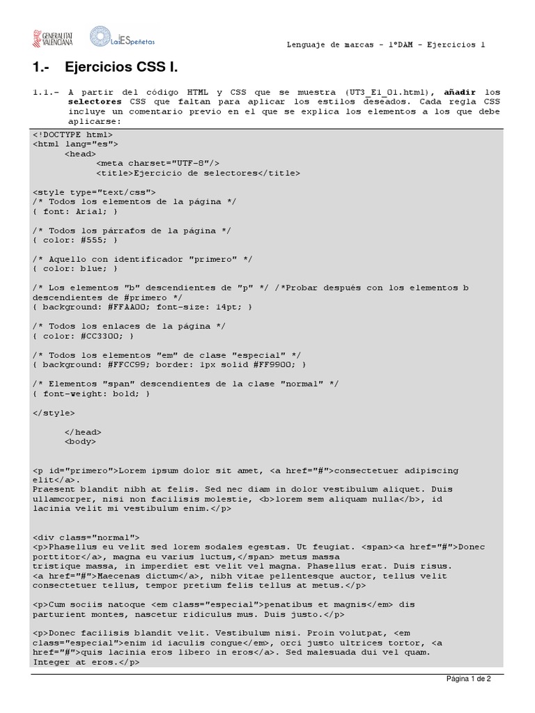 Dam - Css - Ejercicios 1. - v2pdf | PDF