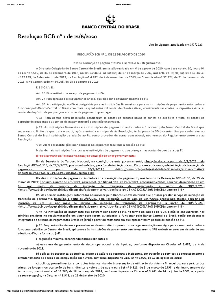 Resolução BCB N° 1 de 12/8/2020: II - Da Secretaria Do Tesouro Nacional ...