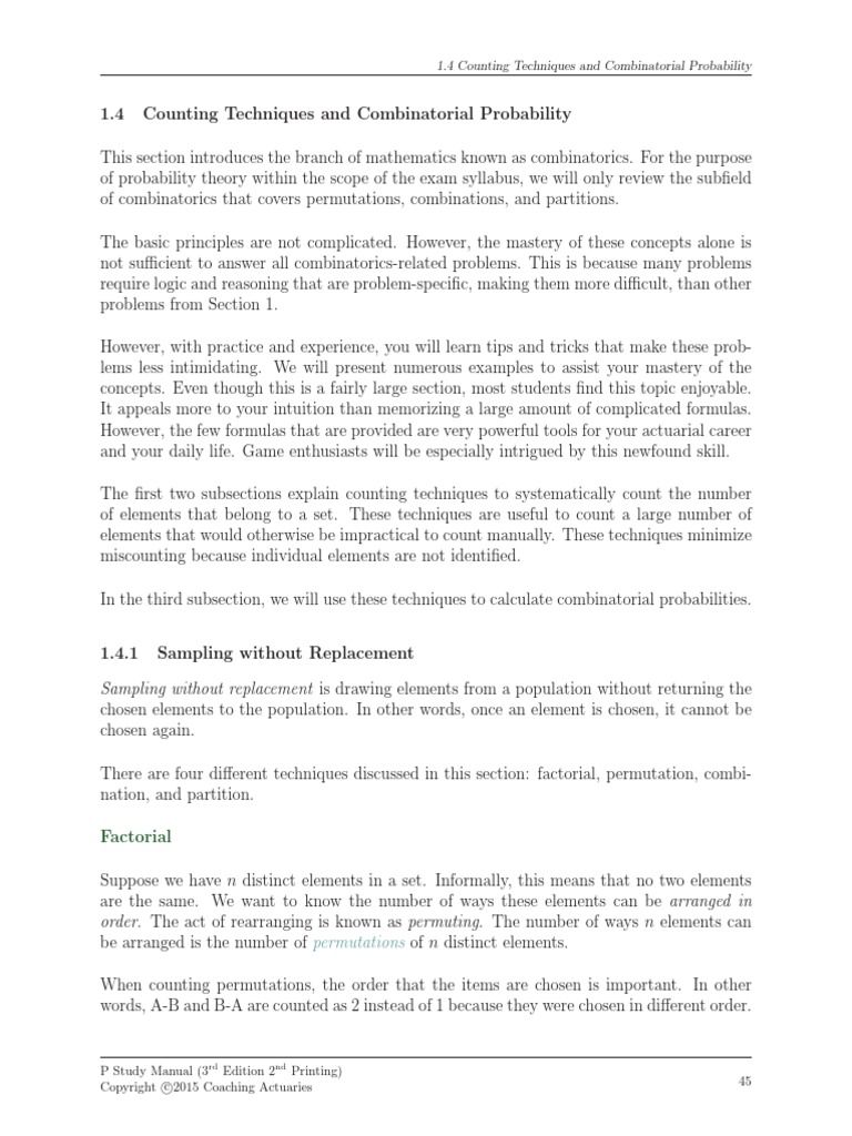 1.4 Counting Techniques and Combinatorial Probability | PDF | Permutation | Combinatorics