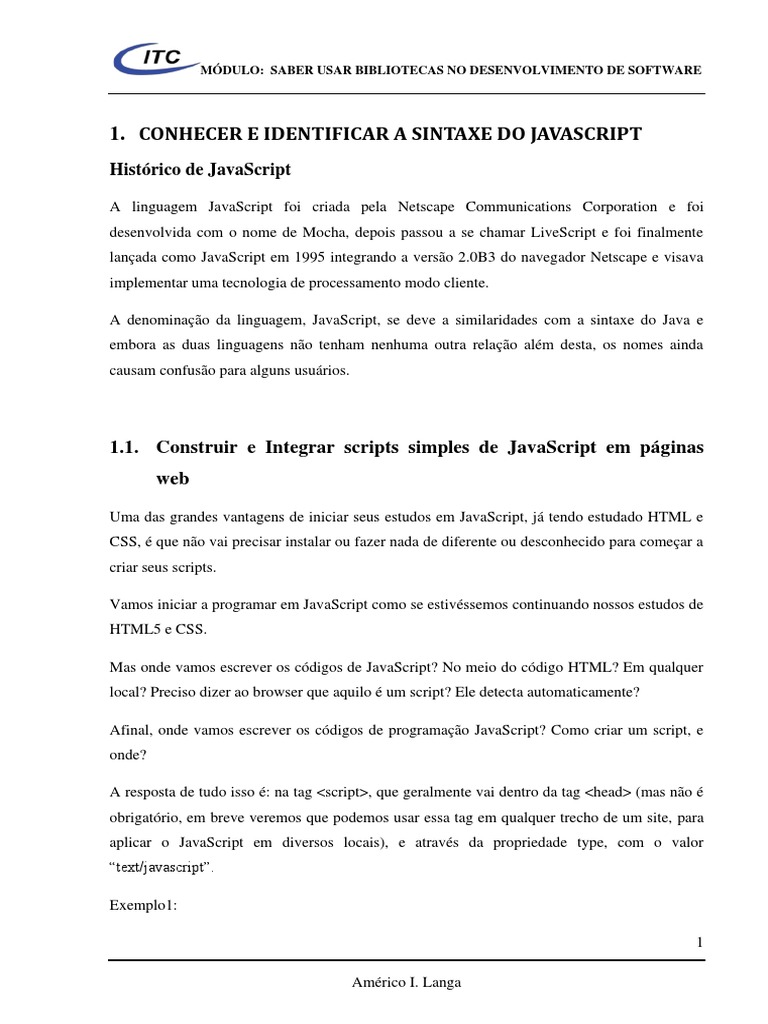 DPWJS Ficha 1 - Conhecer e Identificar A Sintaxe Do JavaScript | PDF ...
