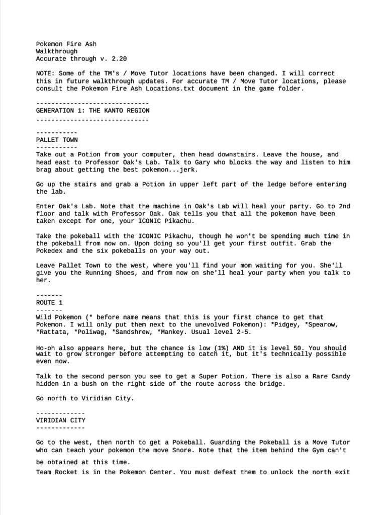Pokemon Fire Ash Walkthrough | PDF