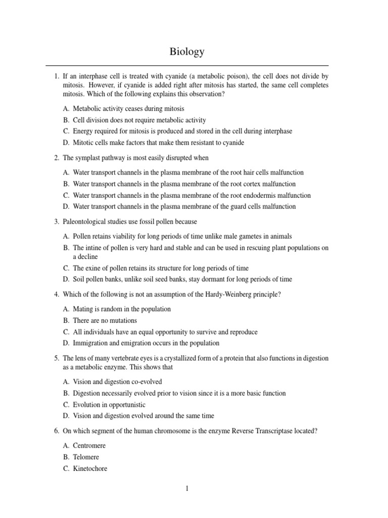 IISER Biology Science Question Paper | PDF | Mitosis | Cell (Biology)