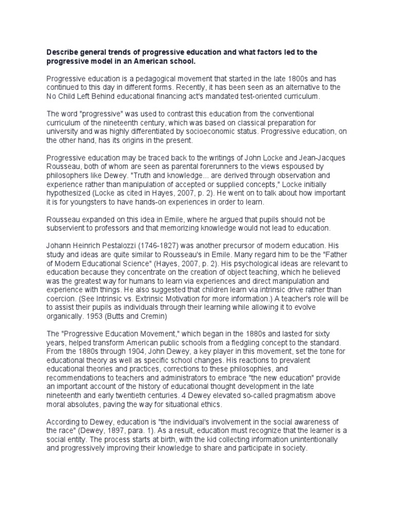 Describe General Trends of Progressive Education and What Factors Led ...