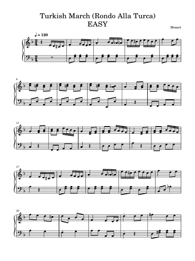 Mozart Turkish March Rondo Alla Turca EASY | PDF | Musical Forms ...