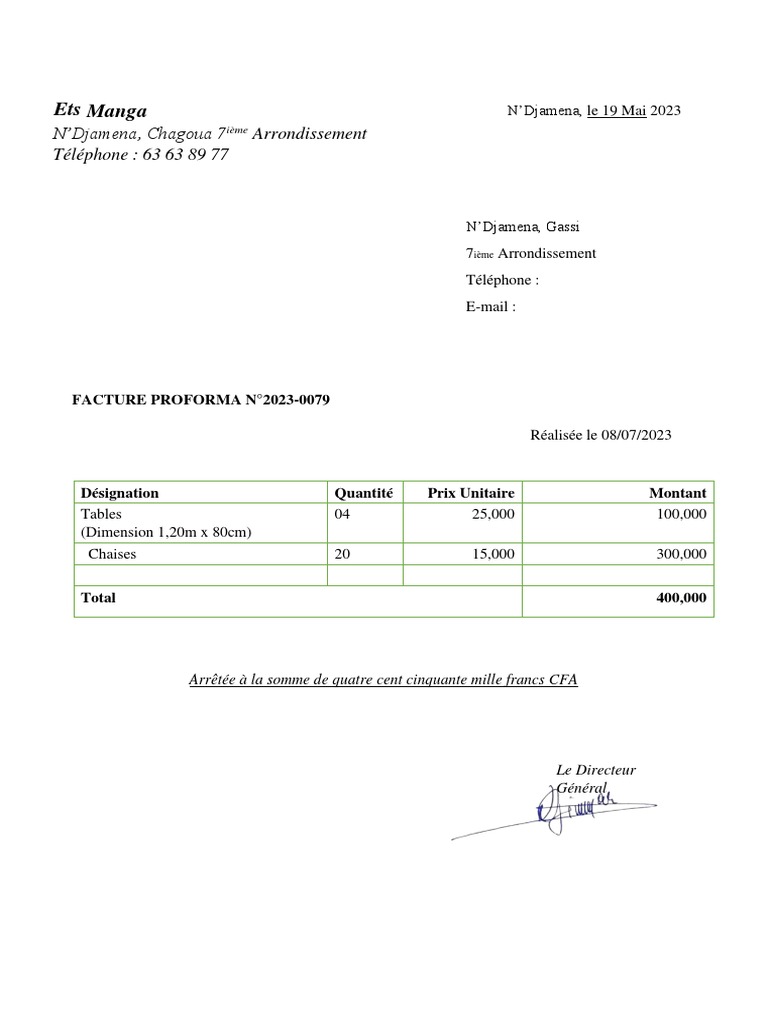 Facture Proforma 400,000 CFA | PDF