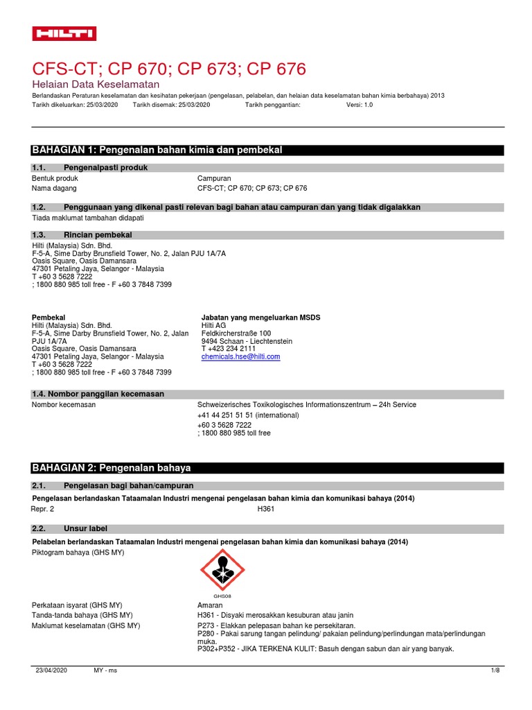 Material Safety Datasheet CFS CT CP 670 673 MS Material Safety ...