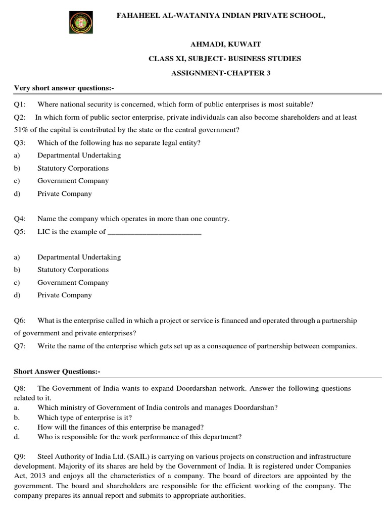Chap 3 Assignment (2023-24) | PDF | Privately Held Company | Economies