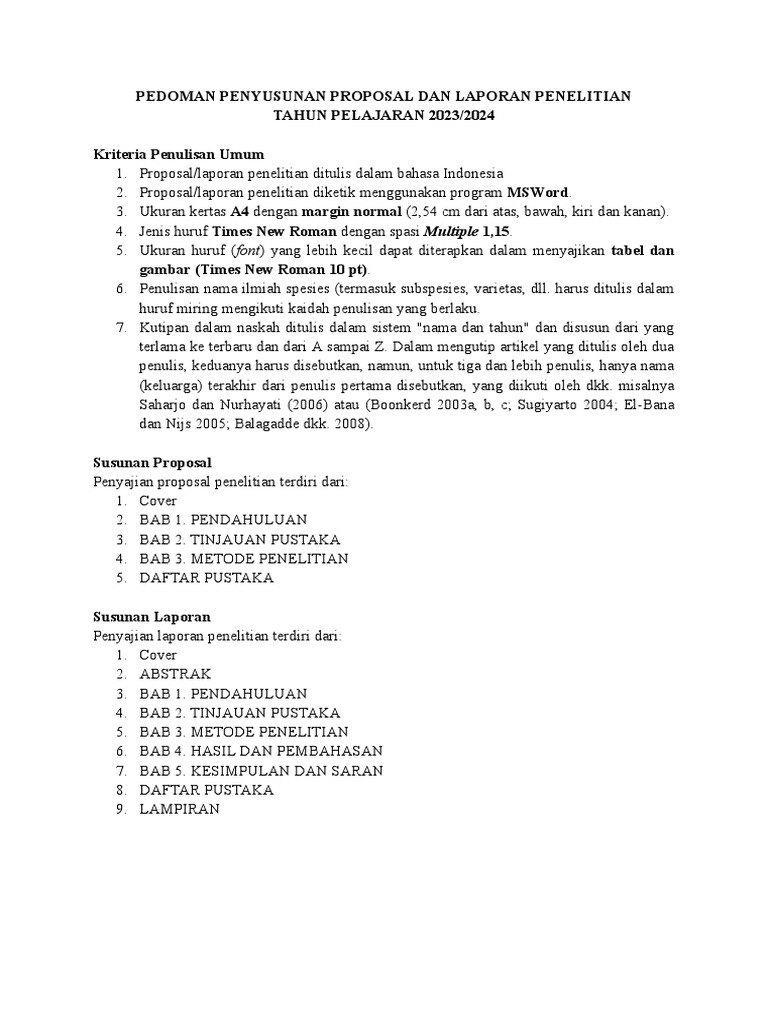 Susunan Laporan Penelitian 2023/2024 | PDF