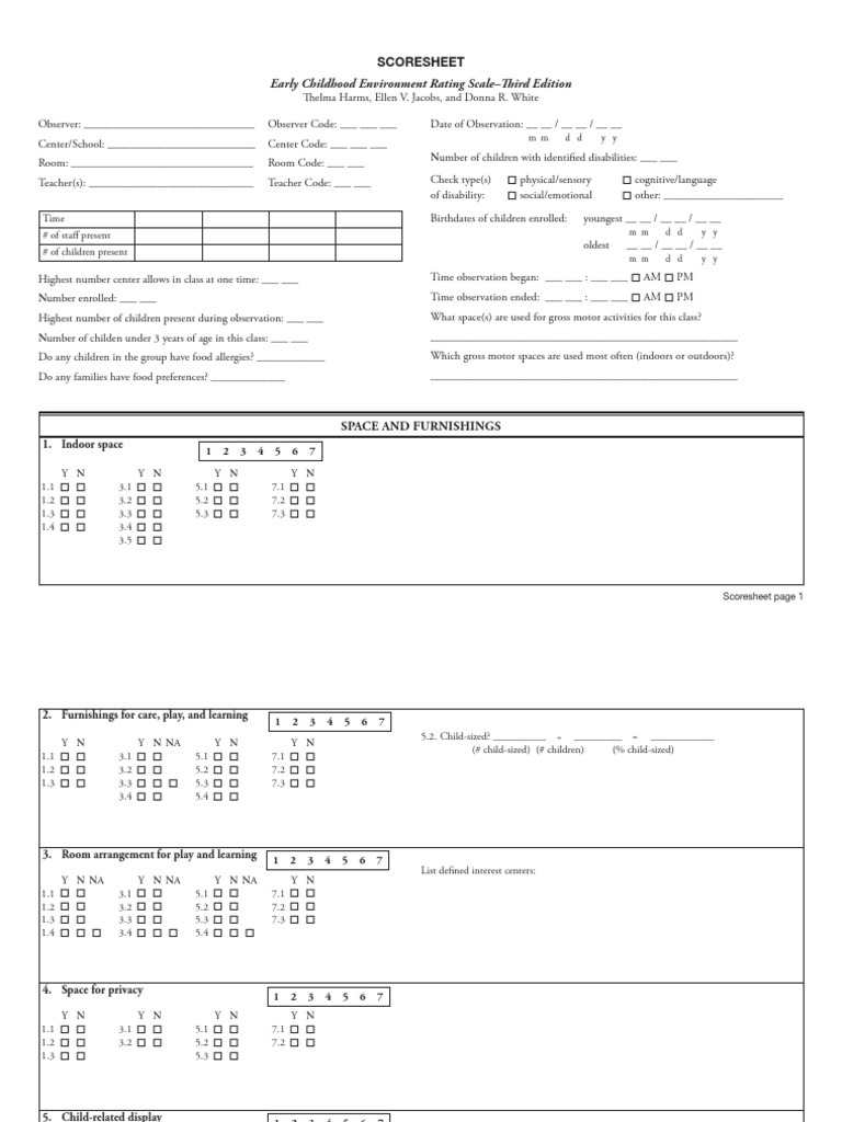 ECERS-3 Scoresheet Final | PDF