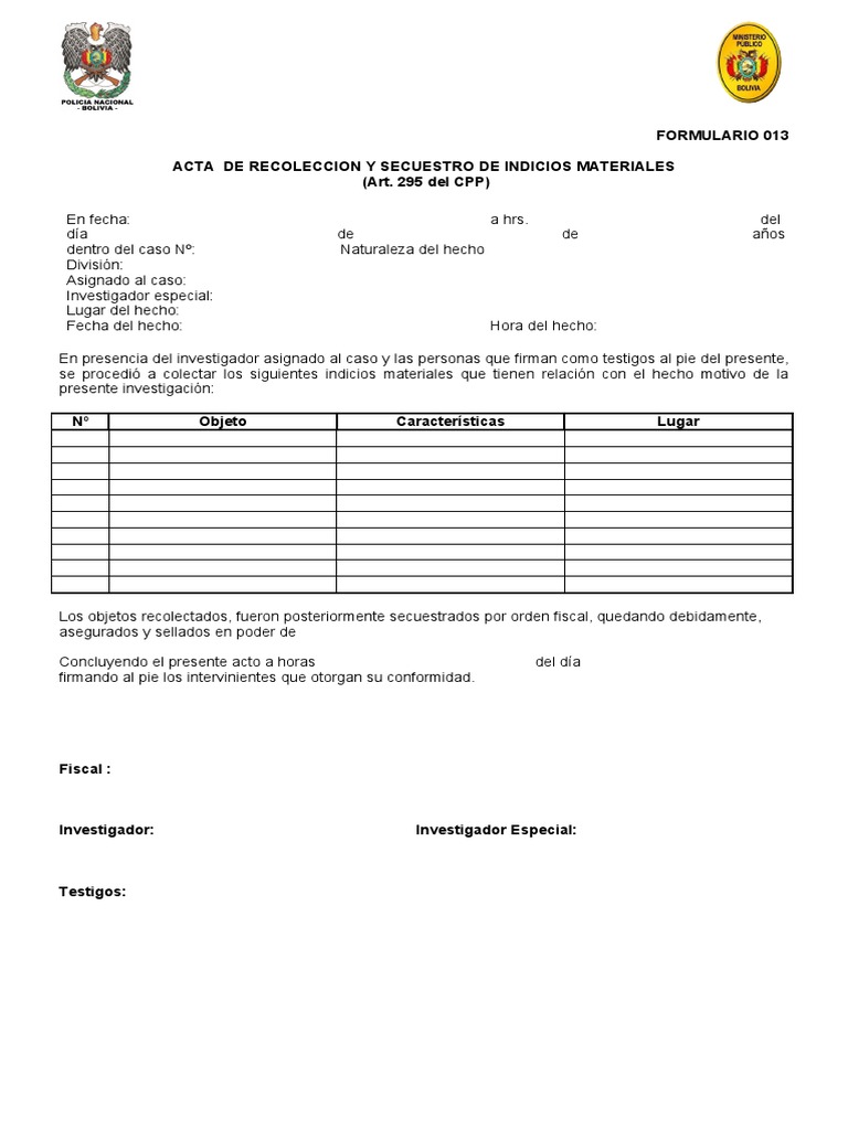 013 Acta de Recoleccion de Indicios Materiales | PDF