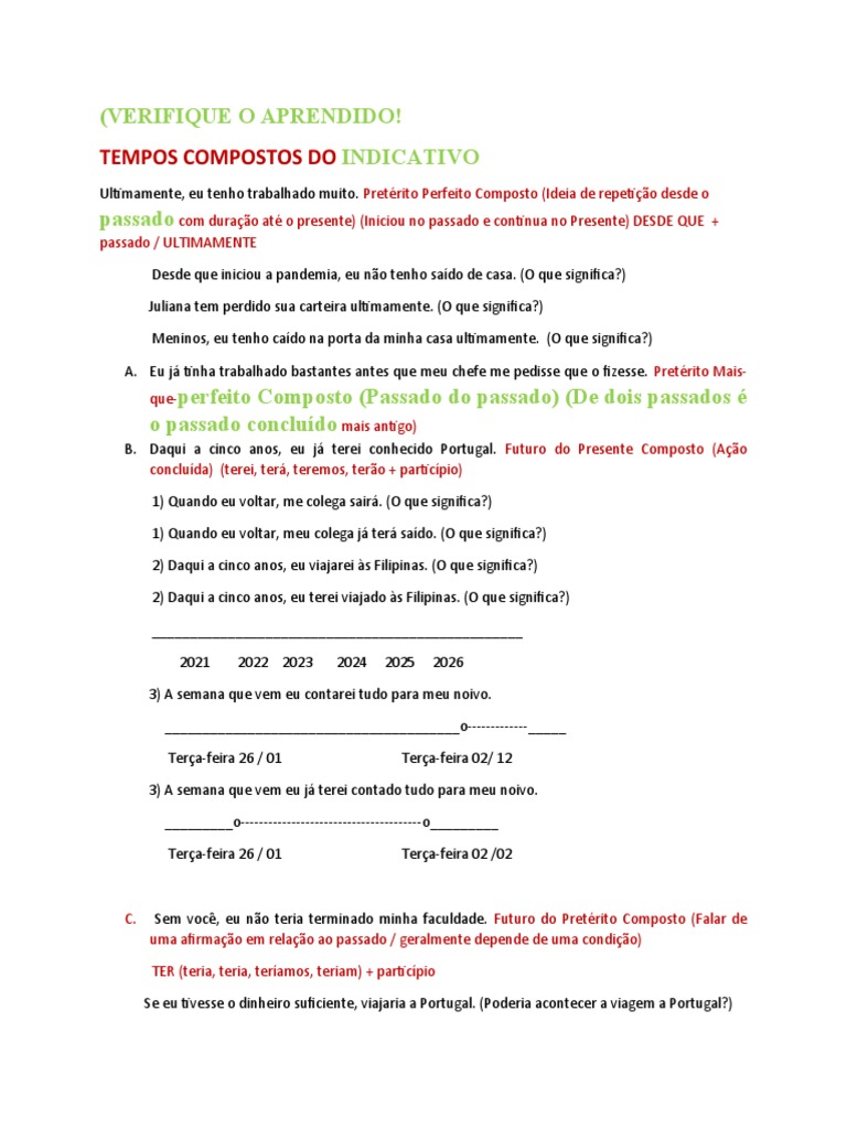 Tempos Compostos do Indicativo em Português | PDF