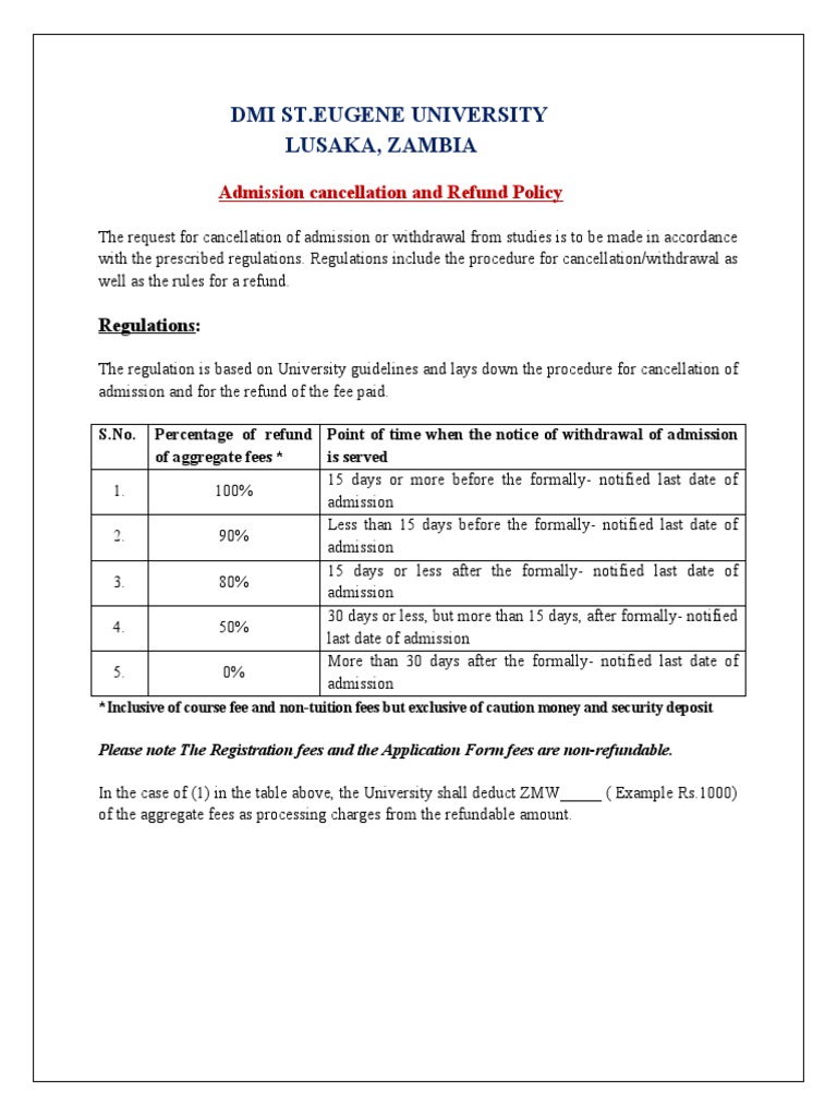 Admission Refund Policy Guide | PDF | Fee | Banks