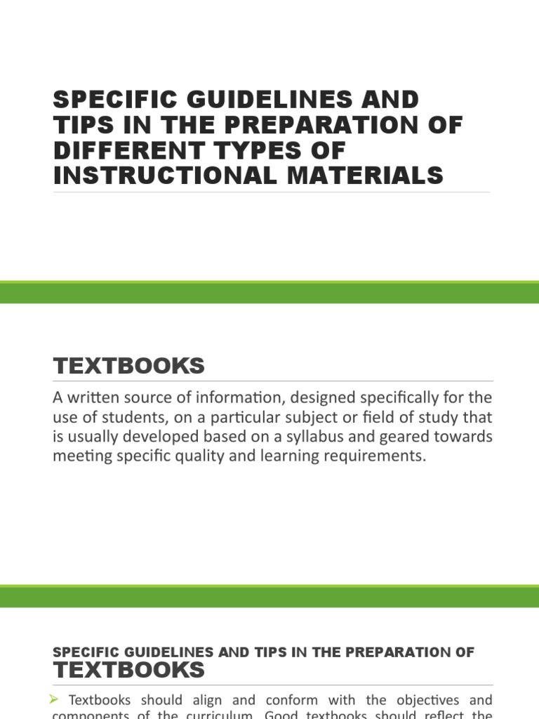 Specific Guidelines and Tips in Preparing Different Types of Instructional Materials | PDF ...