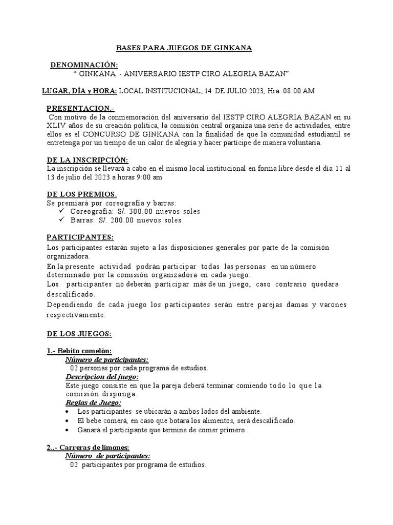 BASES PARA JUEGO DE GINKANA | PDF