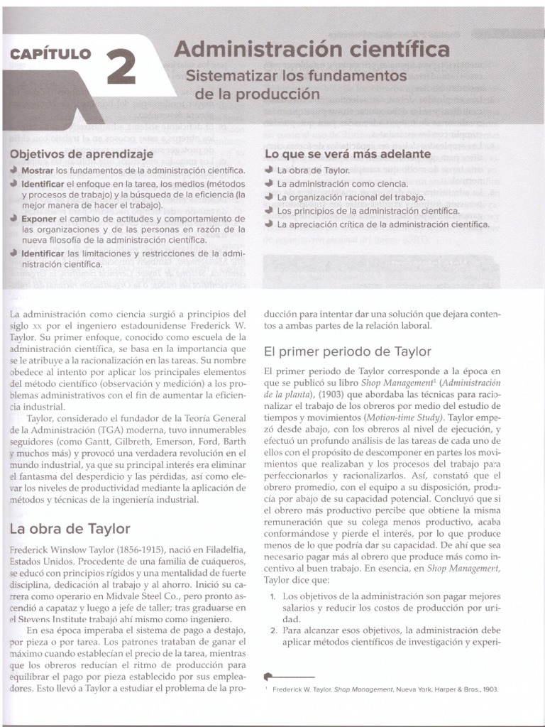 Chiavenato - Cap. 2 Administración Científica | PDF