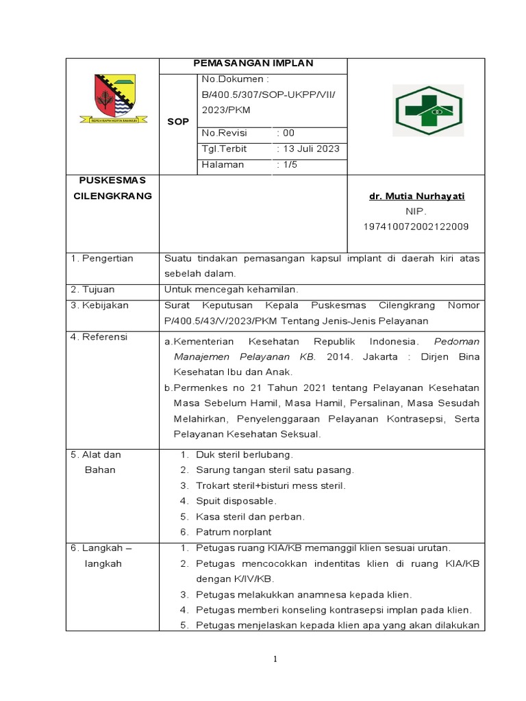 Sop Pemasangan Implan Ok | PDF